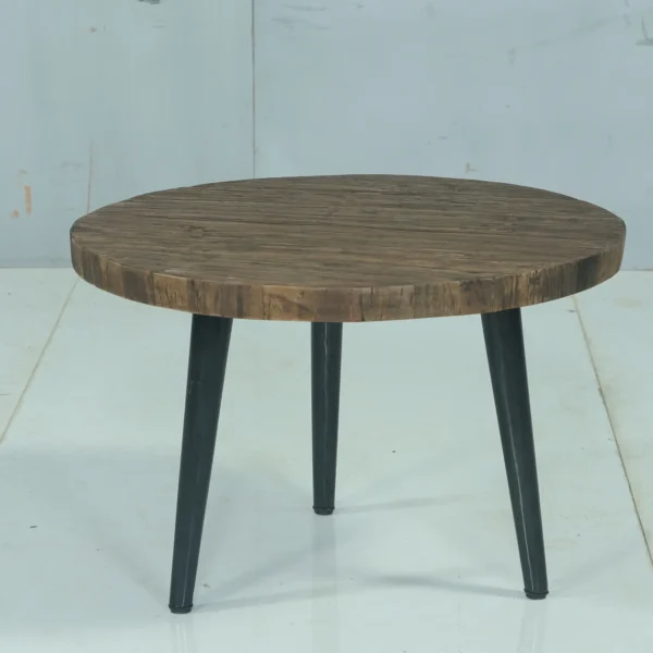 Round sofa table in reclaimed wood and iron legs 60 cm DORIA ...